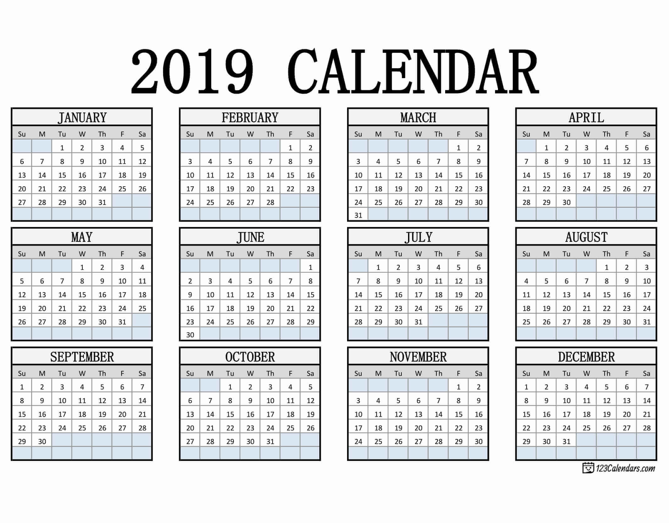 Printable Calendars 2019 Printable Calendars 2019