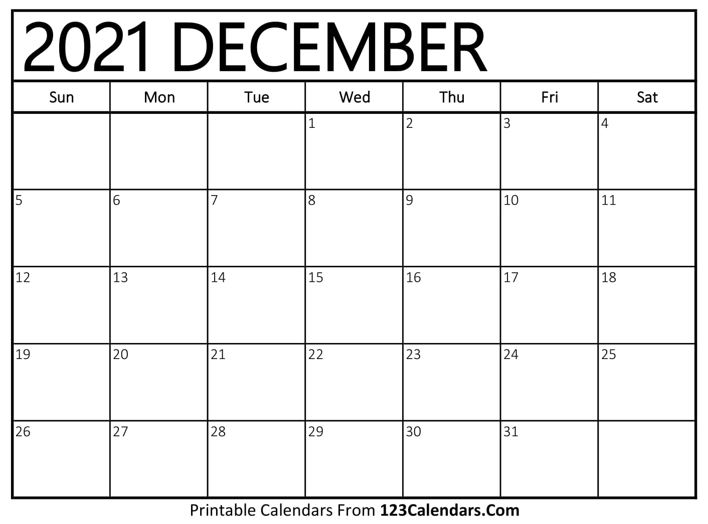 Printable December 2021 Calendar Templates 123Calendars Printable December 2021 Calendar Templates 123Calendars