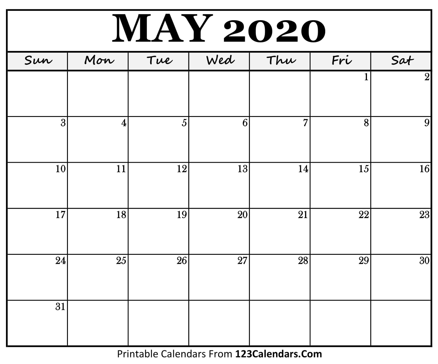 Printable May 2020 Calendar Templates 123Calendars