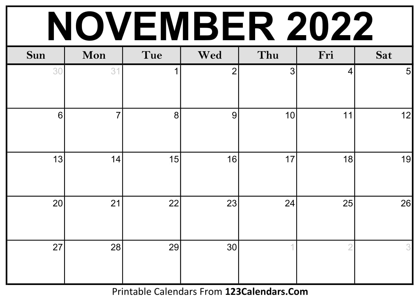 Printable November 2022 Calendar Templates 123Calendars