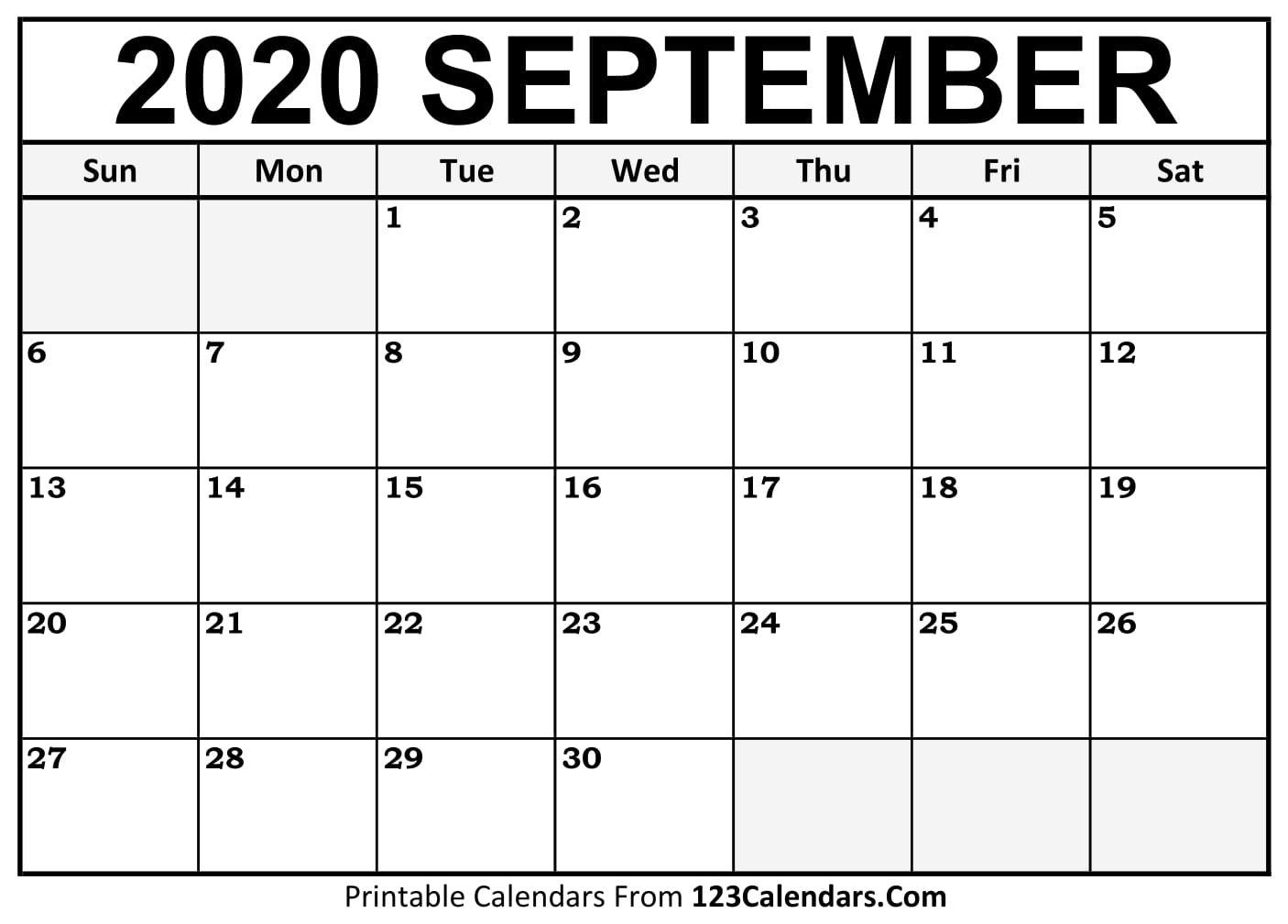 Printable September 2020 Calendar Templates 123Calendars